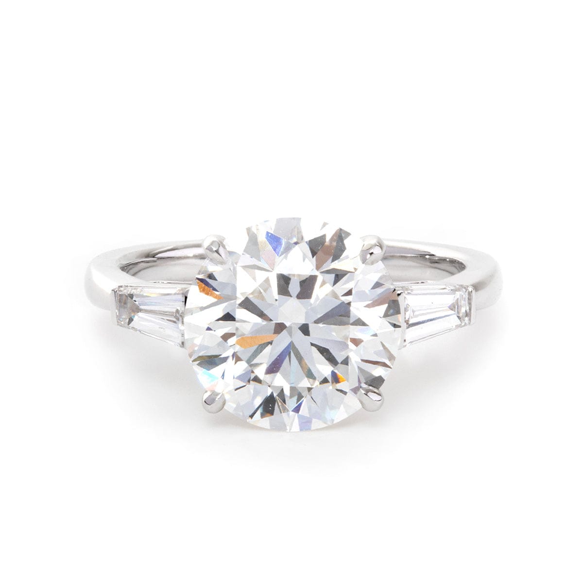 14K White Gold Round & Tapered Lab Diamond Three-stone Wedding Ring (R ...