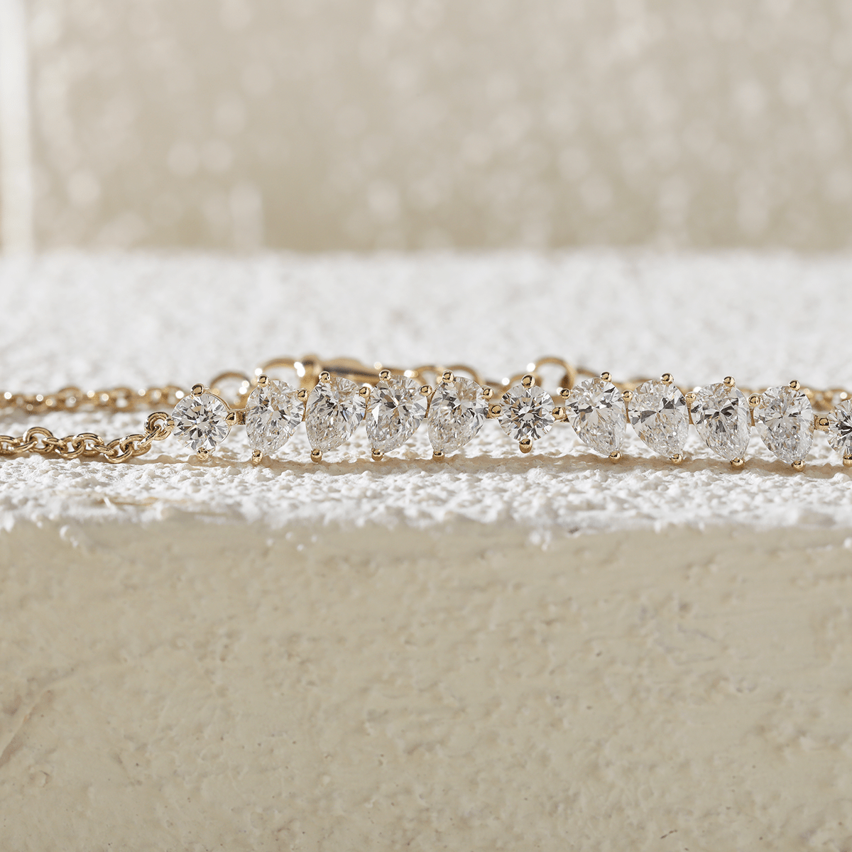 Round and Pear-Shaped Lab Diamond Chain Bracelet in Prong Basket Setti ...