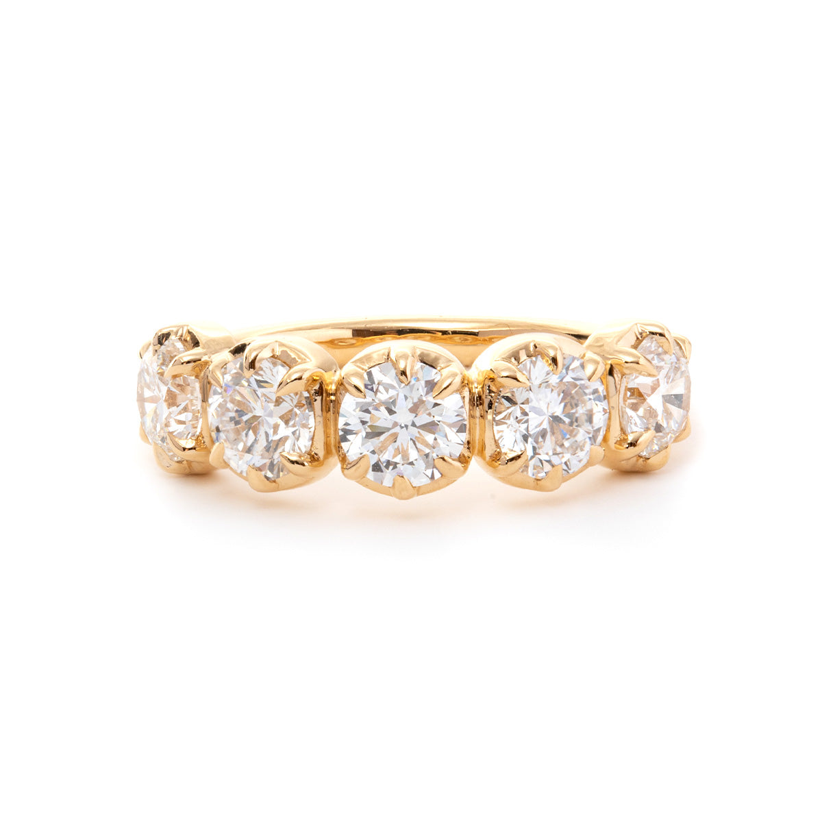 18K Yellow Gold Five Stone Round Brilliant Cut Diamond Statement Ring – MMR